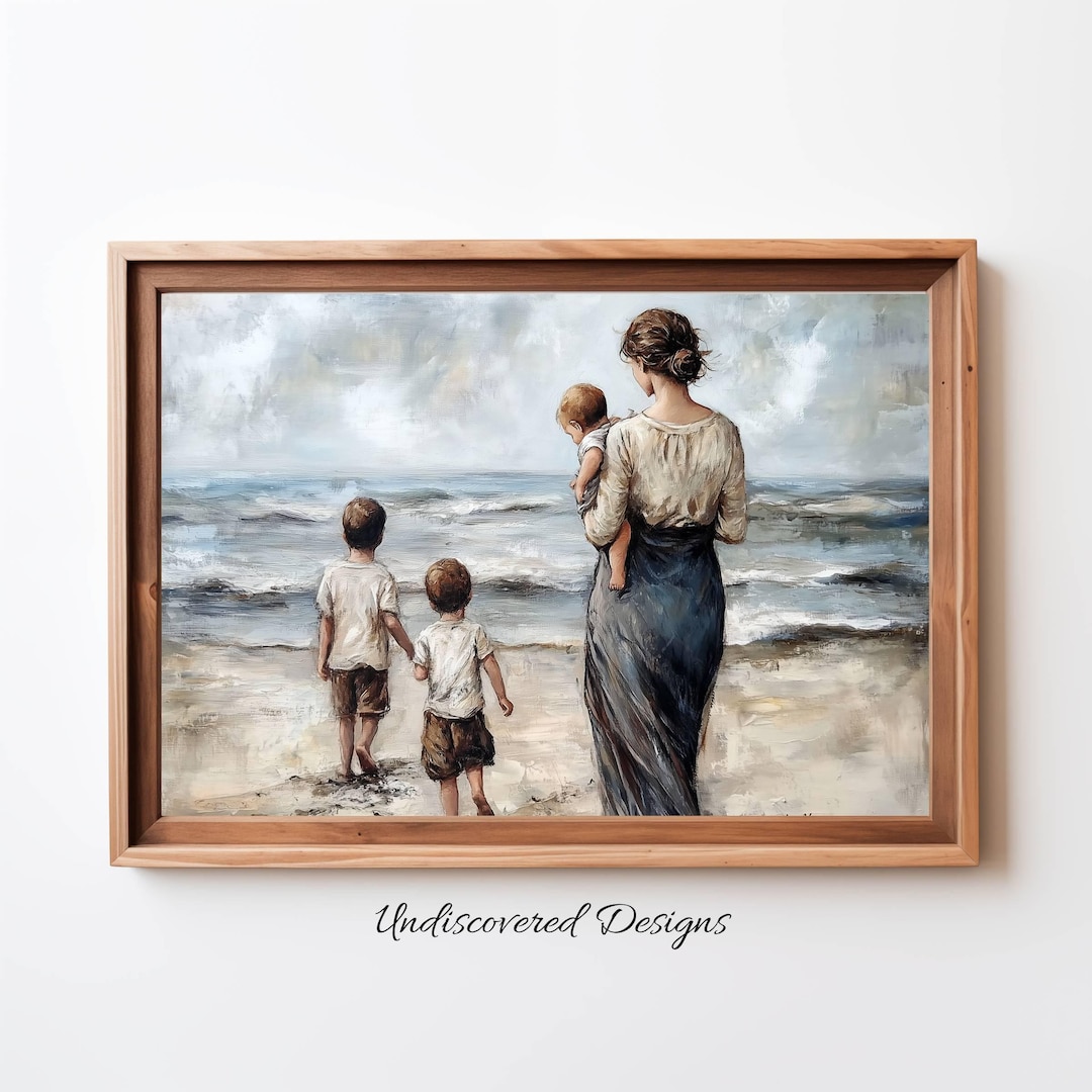 Vintage Beach Day Oil Painting Art Print (digital Download) - Etsy