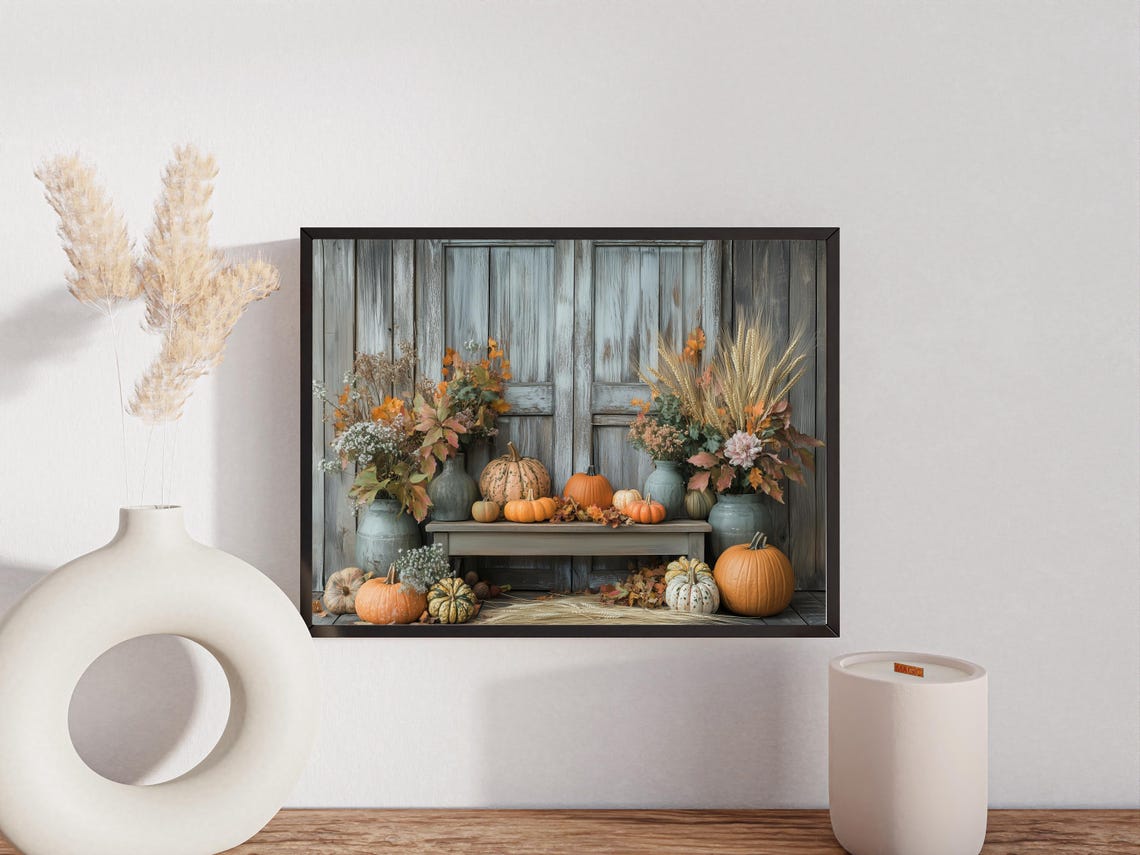 Harvest With Pumpkins Gourds Art Printout Printable Wall Art Vintage ...