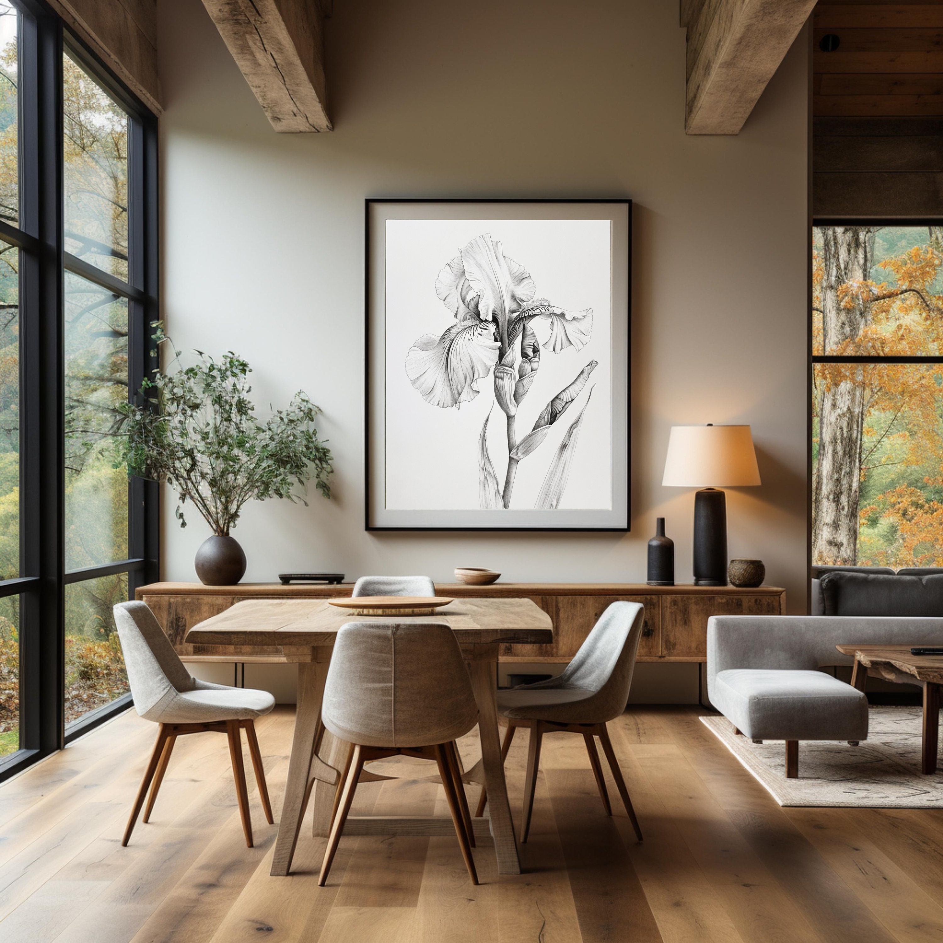 Iris Botanical Sketch Art Printout Printable Wall Art Prints Digital ...