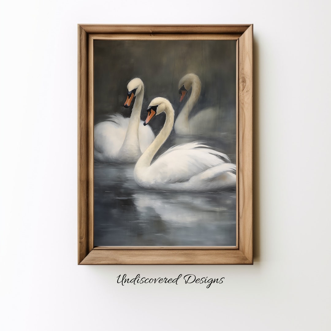 Swans Print Printable Wall Art Bird Oil Painting Digital Download Wall ...