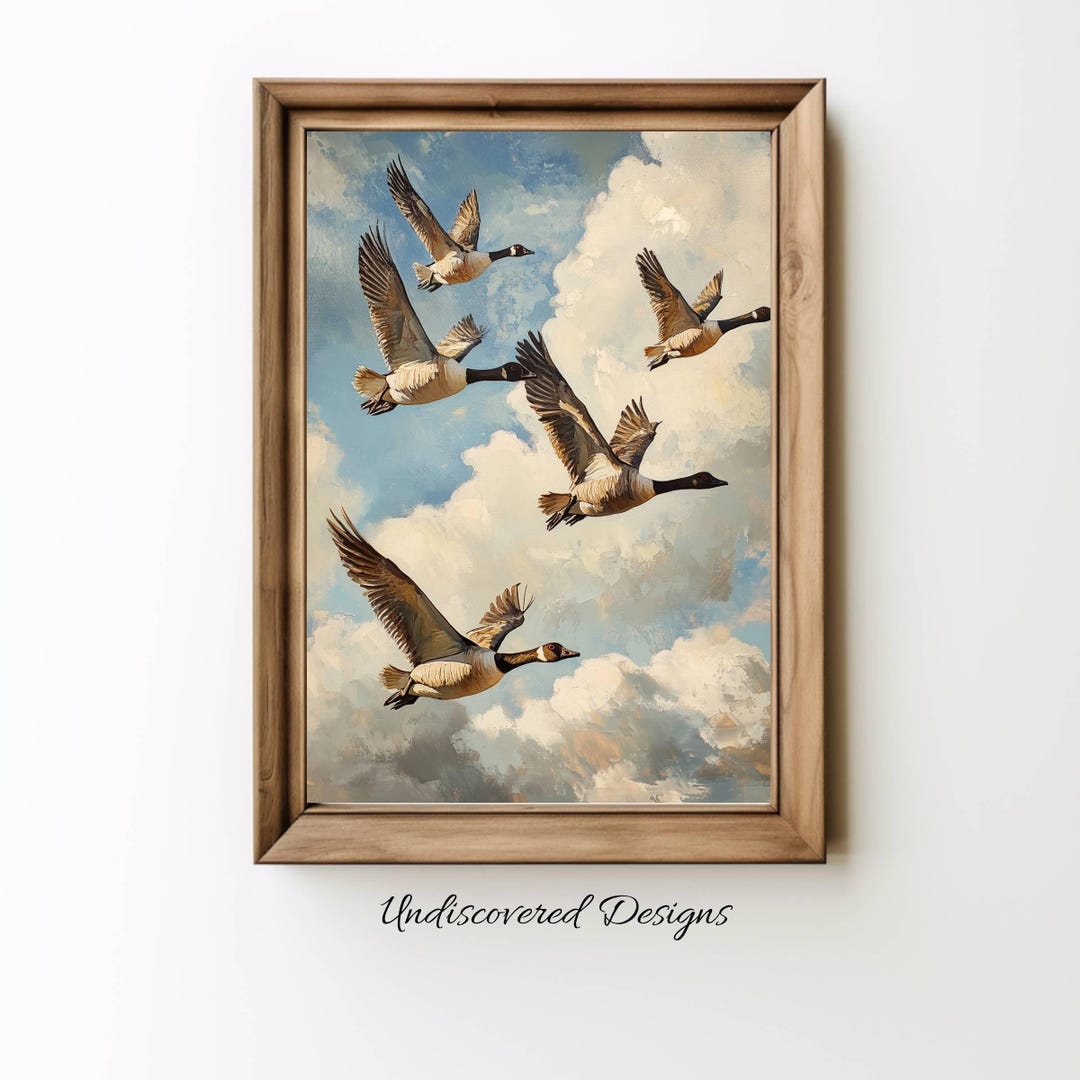 Geese Flying Art Printout Printable Wall Art Vintage Art Prints Digital ...