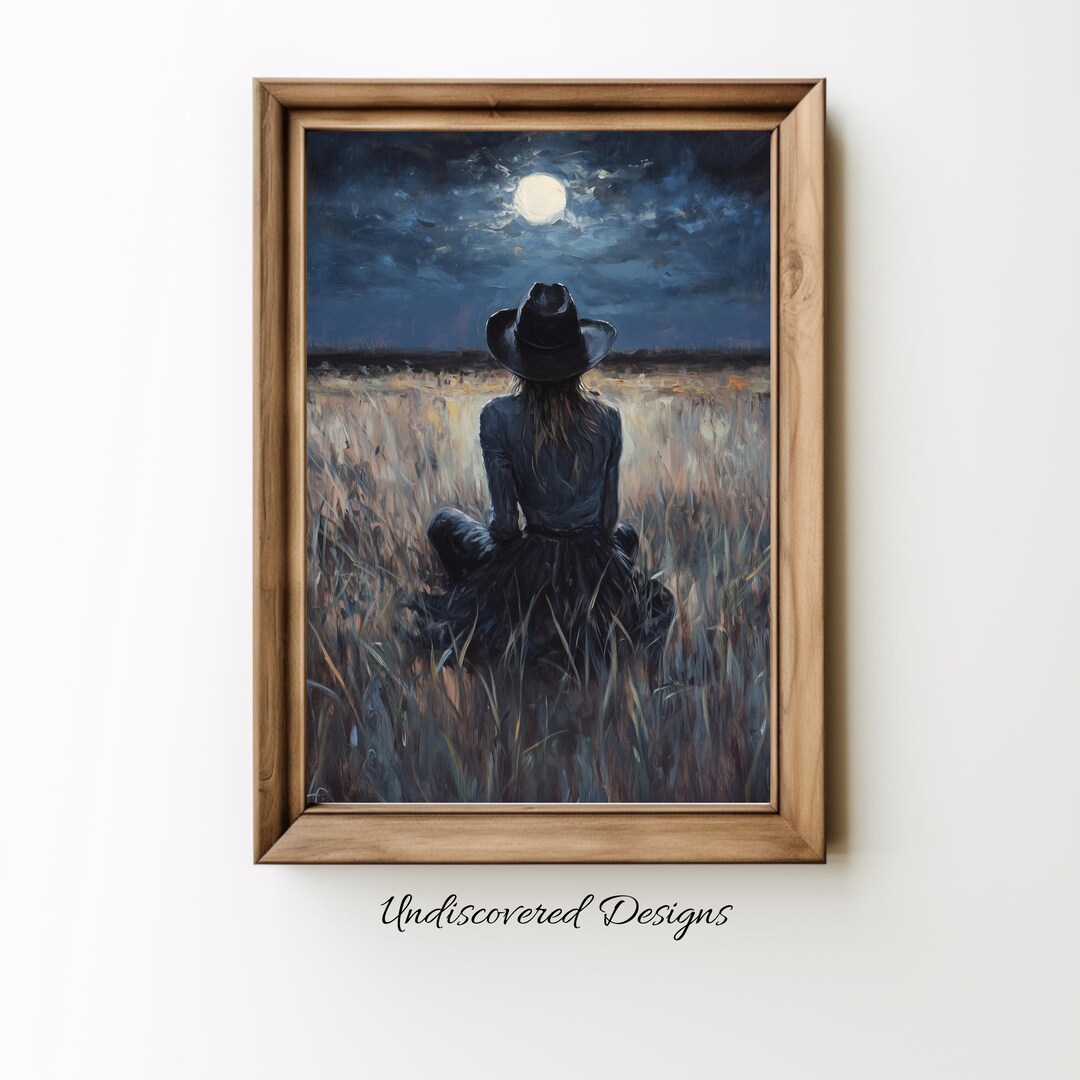 Woman Under Moon Vintage Art Print: Printable Oil Painting (digital ...