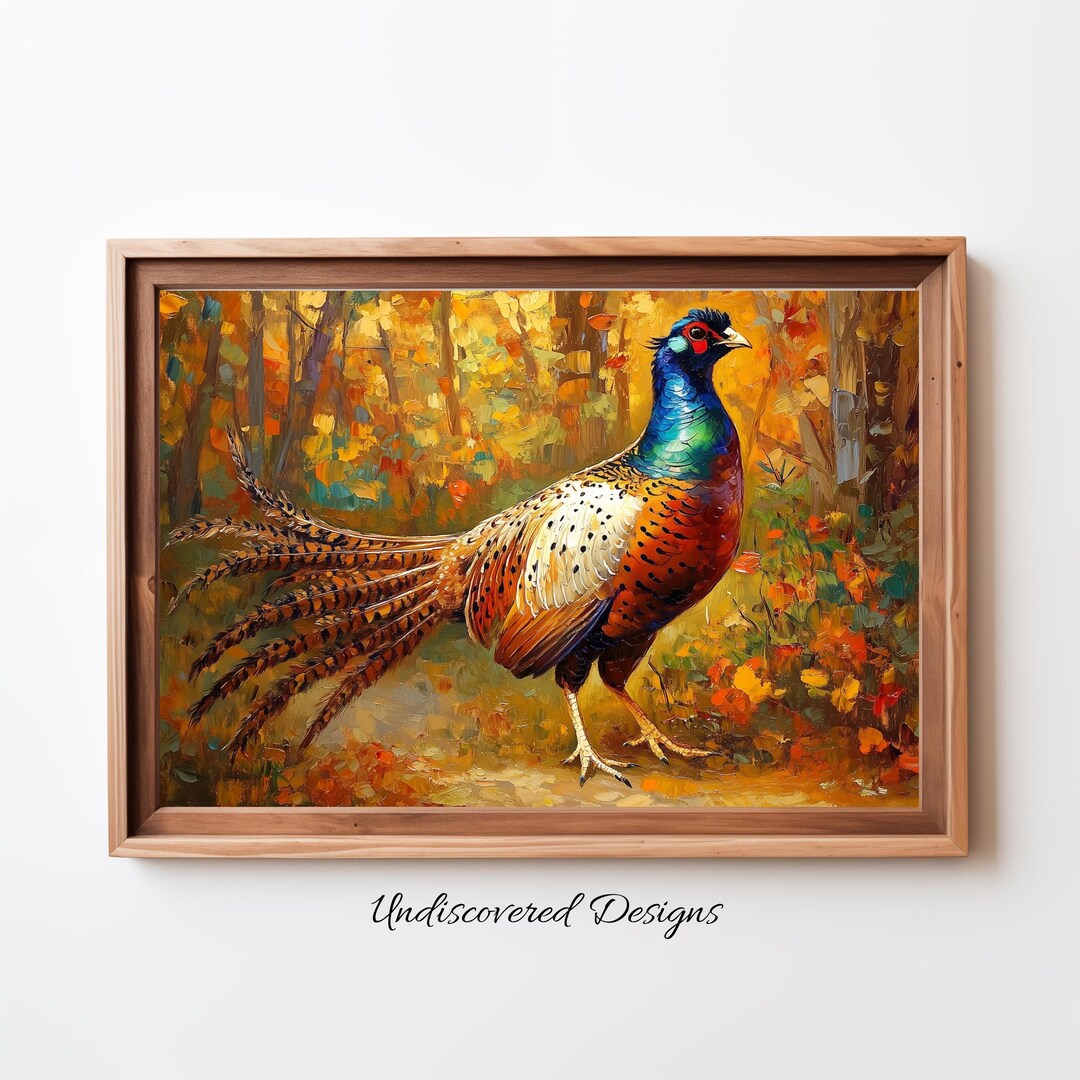 Vintage Pheasant Fall Art Print: Rustic Nature Oil Painting (digital ...