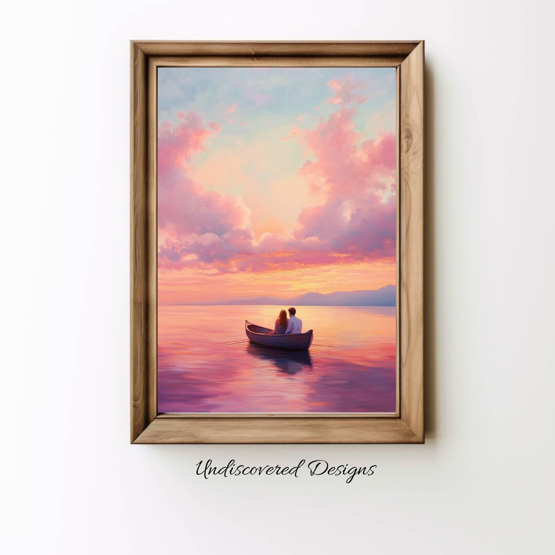 Two Lovers Sitting in a Boat Art Print - Vintage Digital Wall Art ...