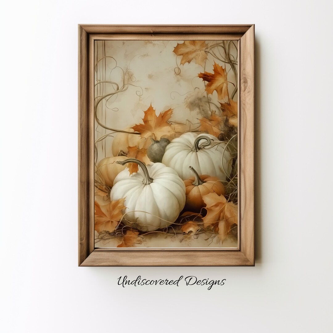 Printable Pumpkin Still Life Painting Rustic Fall Art Vintage Autumn ...