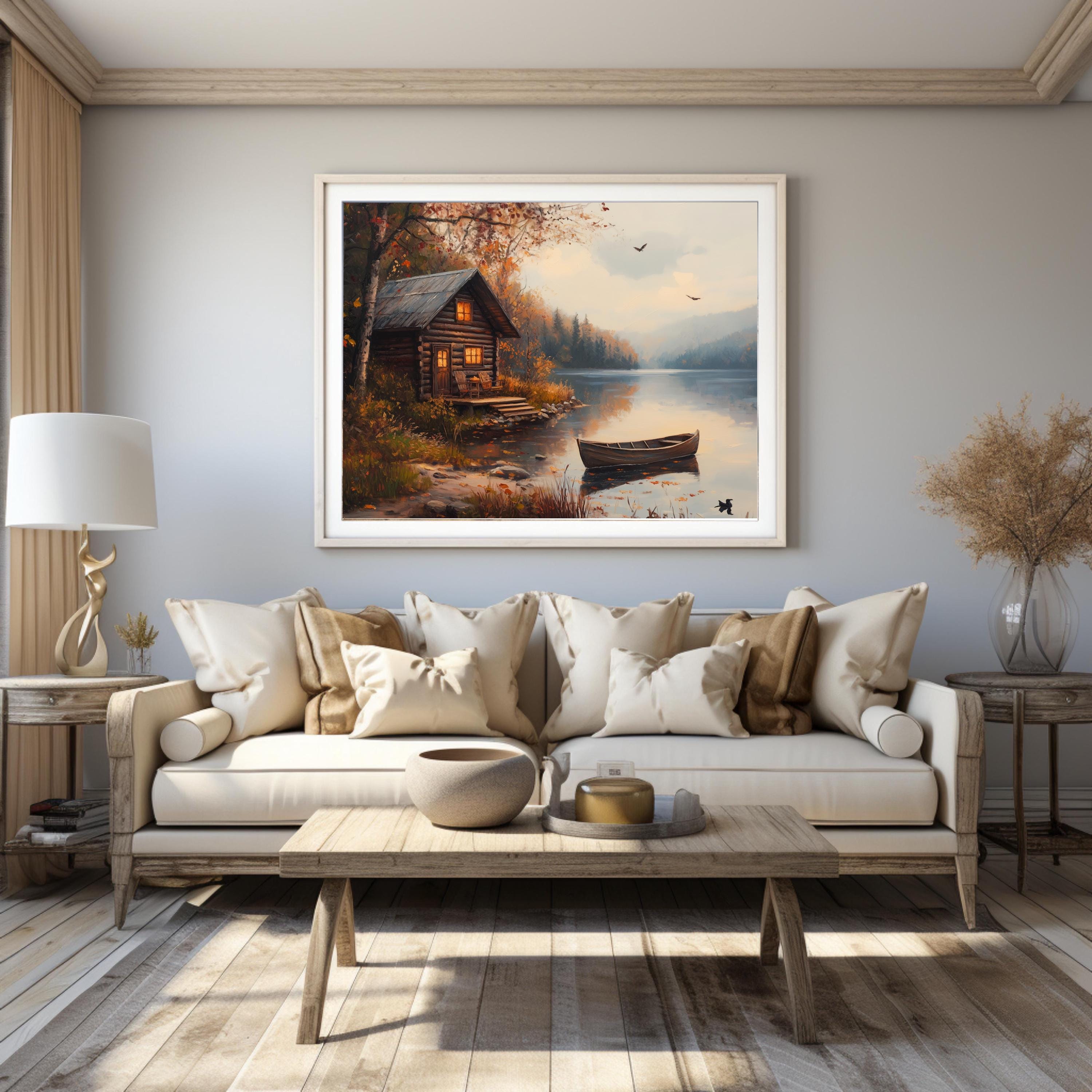 Rustic Cabin by the Lake Art Printout Printable Wall Art Vintage Art ...