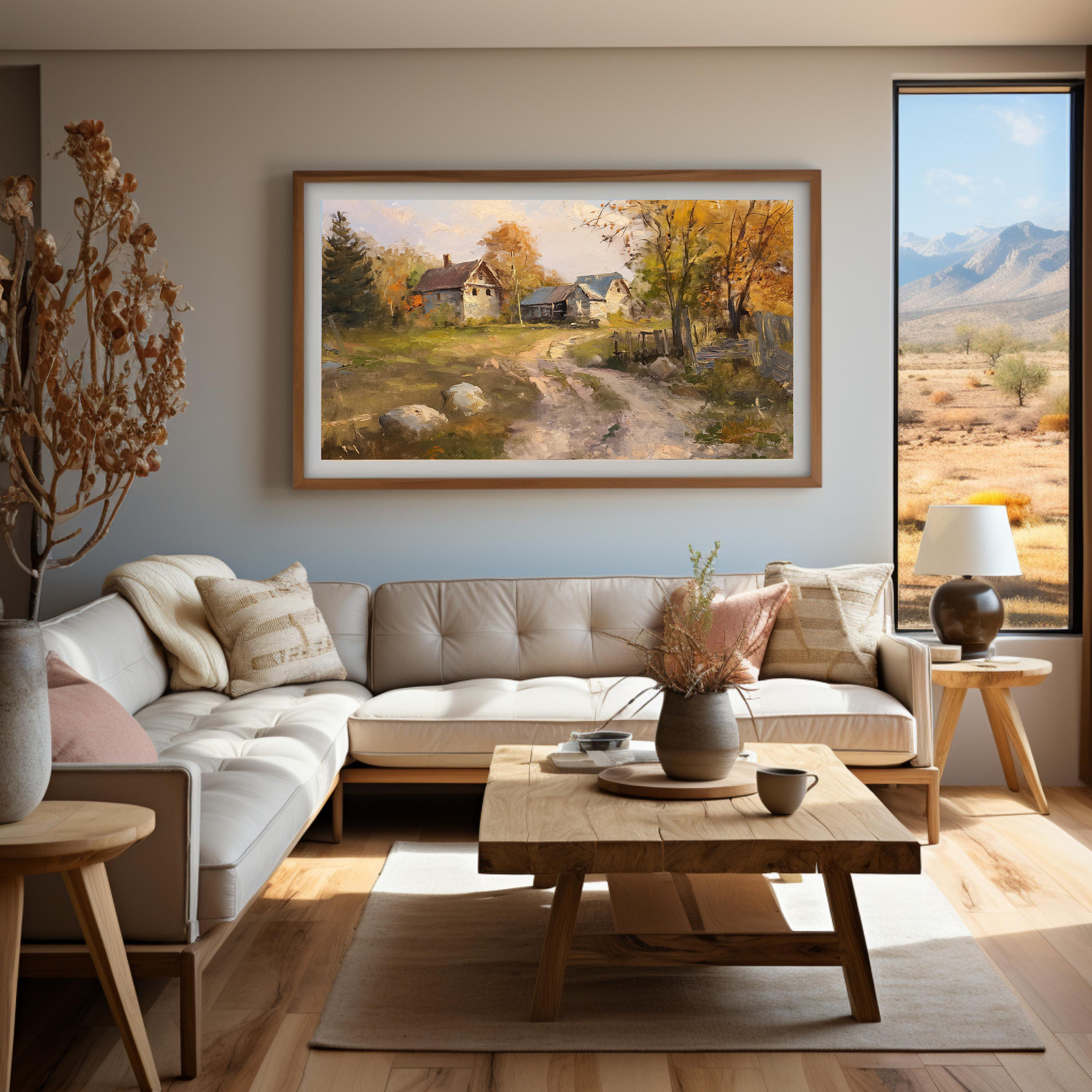 Vintage Country Landscape Printable Art Rustic Farm Scene Digital ...