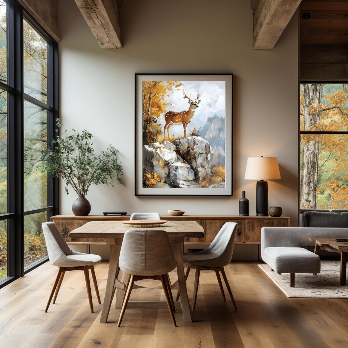 Art Printout Vintage Deer on Cliff Wall Art, Digital Oil Painting ...