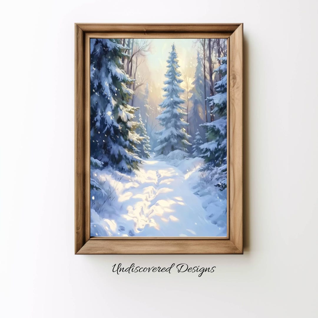 Winter Forest Snow Print: Vintage Farmhouse Wall Art (digital Download ...