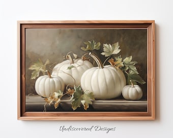 Printable Pumpkin Still Life Painting Rustic Fall Art Vintage Autumn ...