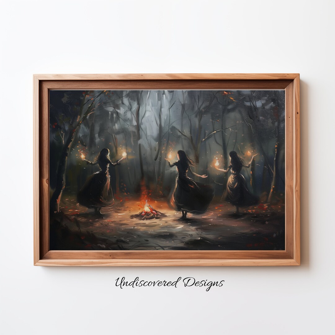 Witches Dancing Around Fire Spooky Halloween Art Spooky Décor Printable ...