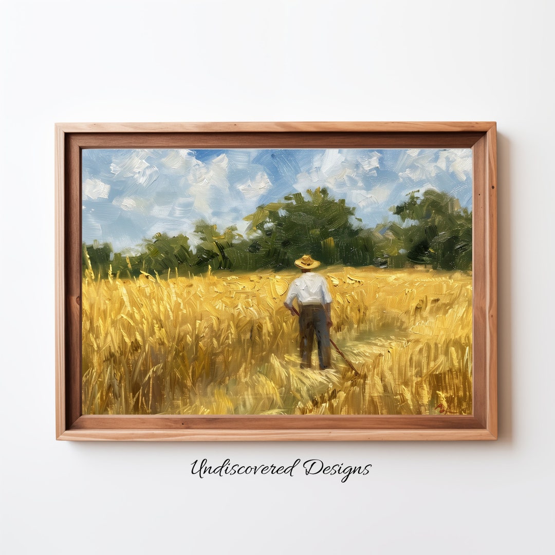 Farmer in Wheat Field Art Printout Printable Wall Art Vintage Art ...