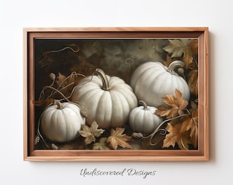 Printable Pumpkin Still Life Painting Rustic Fall Art Vintage Autumn ...