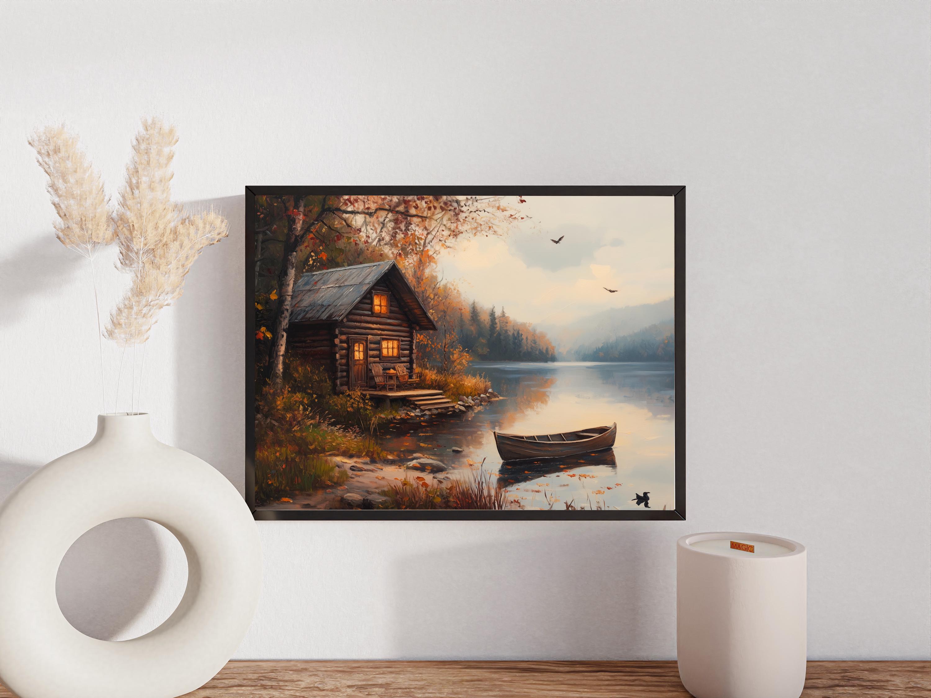 Rustic Cabin by the Lake Art Printout Printable Wall Art Vintage Art ...