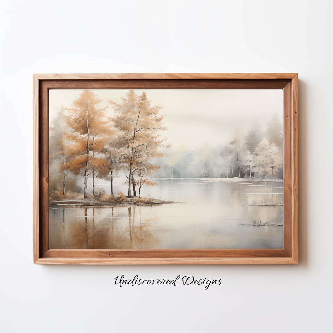 Autumn Trees on Lake Art Printout Printable Wall Art Vintage Art Prints ...