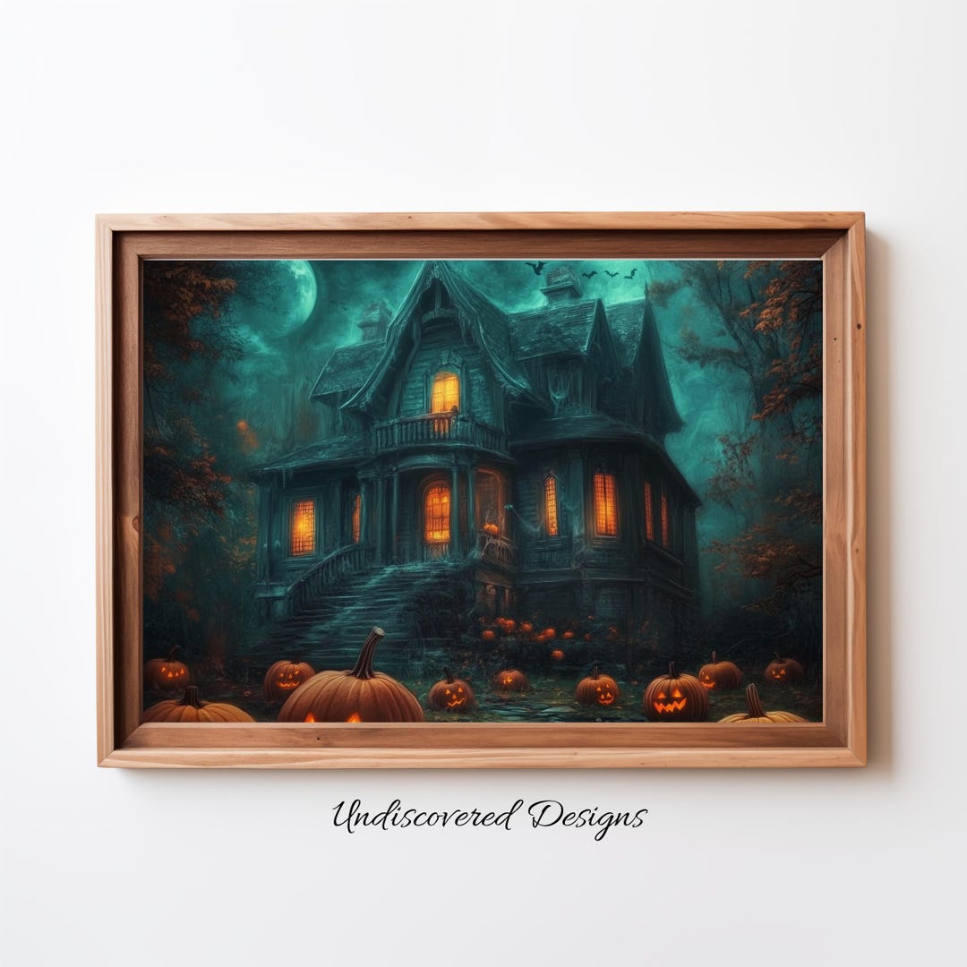Old Haunted House Pumpkins Spooky Halloween Art Spooky Décor Printable ...