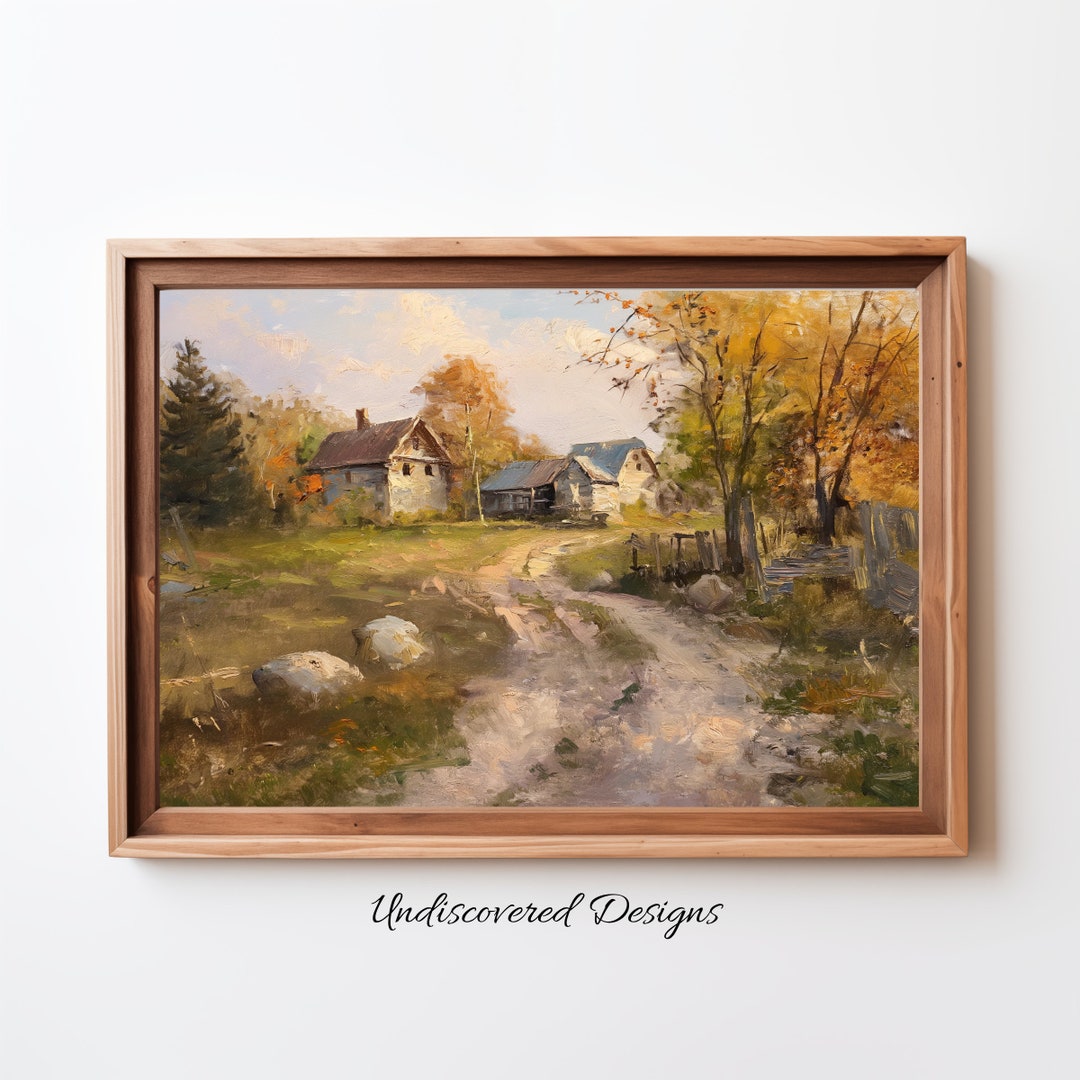 Vintage Country Landscape Printable Art Rustic Farm Scene Digital ...