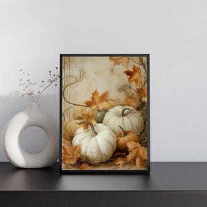 Printable Pumpkin Still Life Painting Rustic Fall Art Vintage Autumn ...