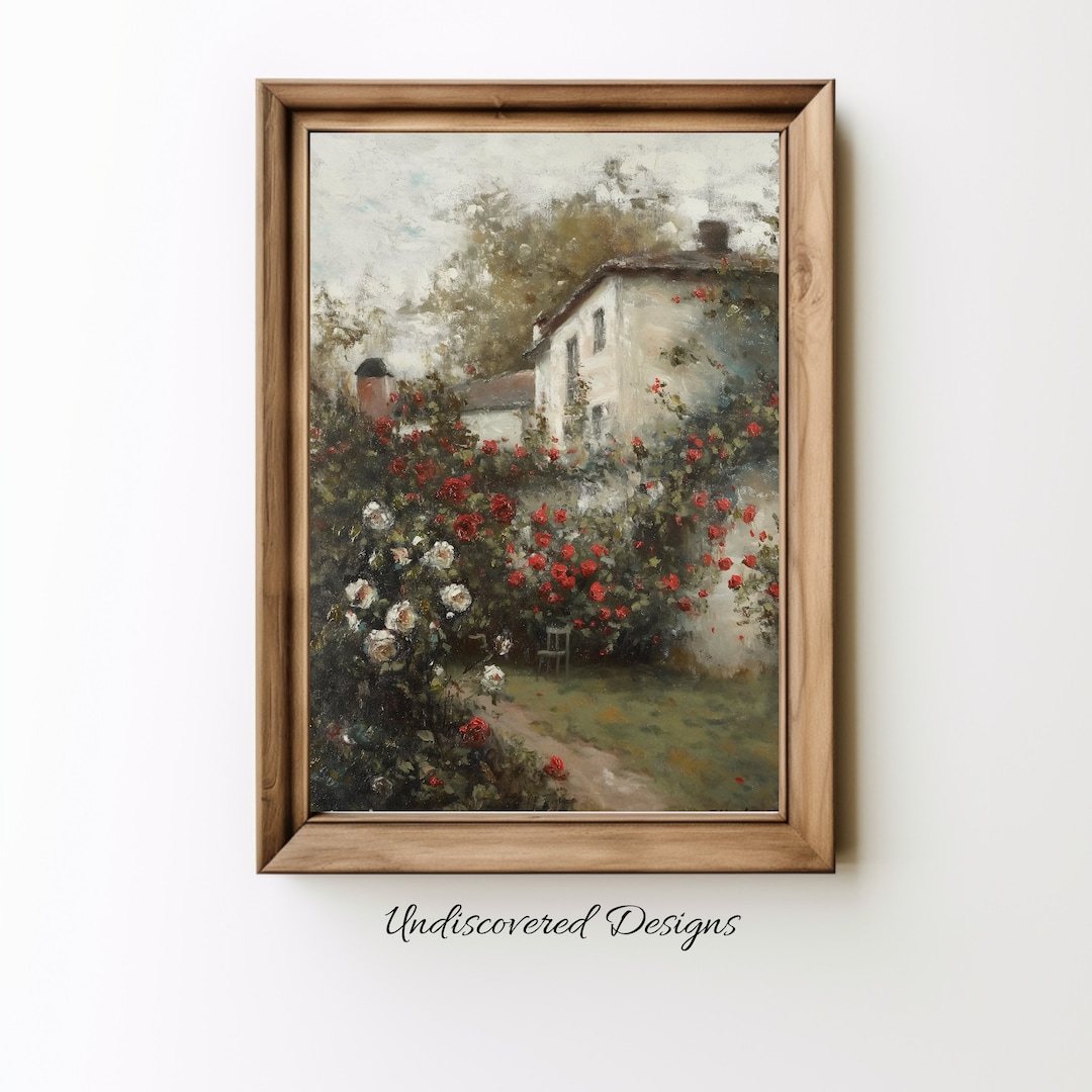 Rose Garden Vintage Painting | English Cottage Art, Printable Wall ...