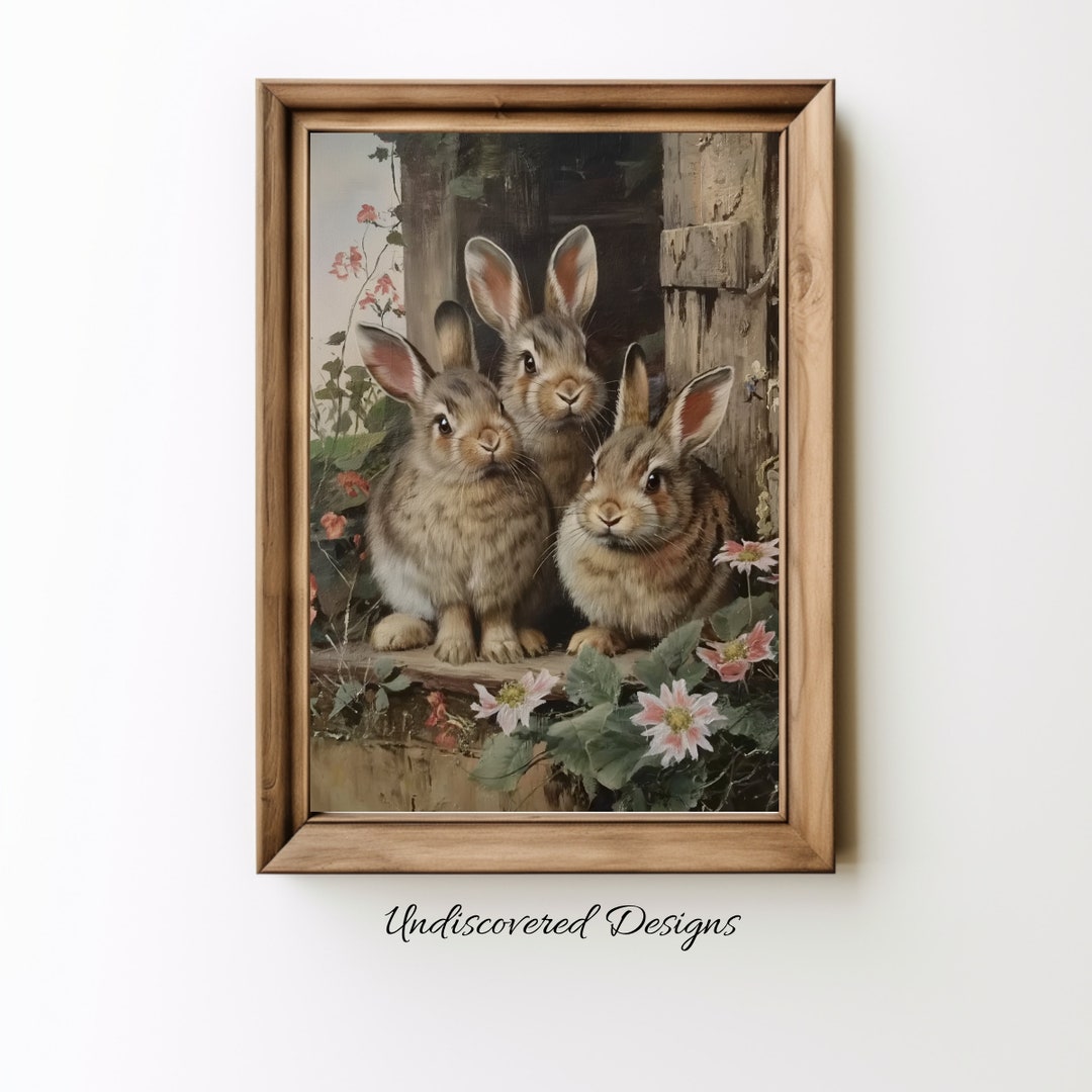 Easter Rabbit Family Print - Vintage Bunny Art - Spring Farmhouse Wall ...