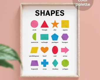 Rainbow Geometric Shapes Wall Art Nursery Art Homeschool | Etsy