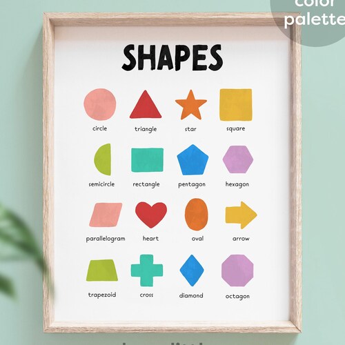 Rainbow Geometric Shapes Wall Art Nursery Art Homeschool | Etsy