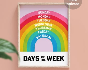 Rainbow Days of the Week Nursery Art Classroom Print | Etsy