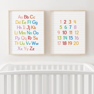 Alphabet and Numbers Printable Art, Colorful Classroom Art, Numbers 1 ...