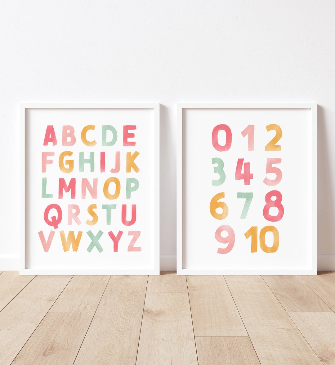 Watercolor Alphabet and Numbers Nursery Art Set, Instant Download, ABC ...