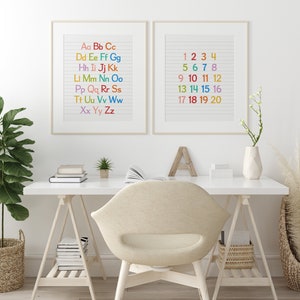 Alphabet and Numbers Printable Art, Colorful Classroom Art, Numbers 1 ...