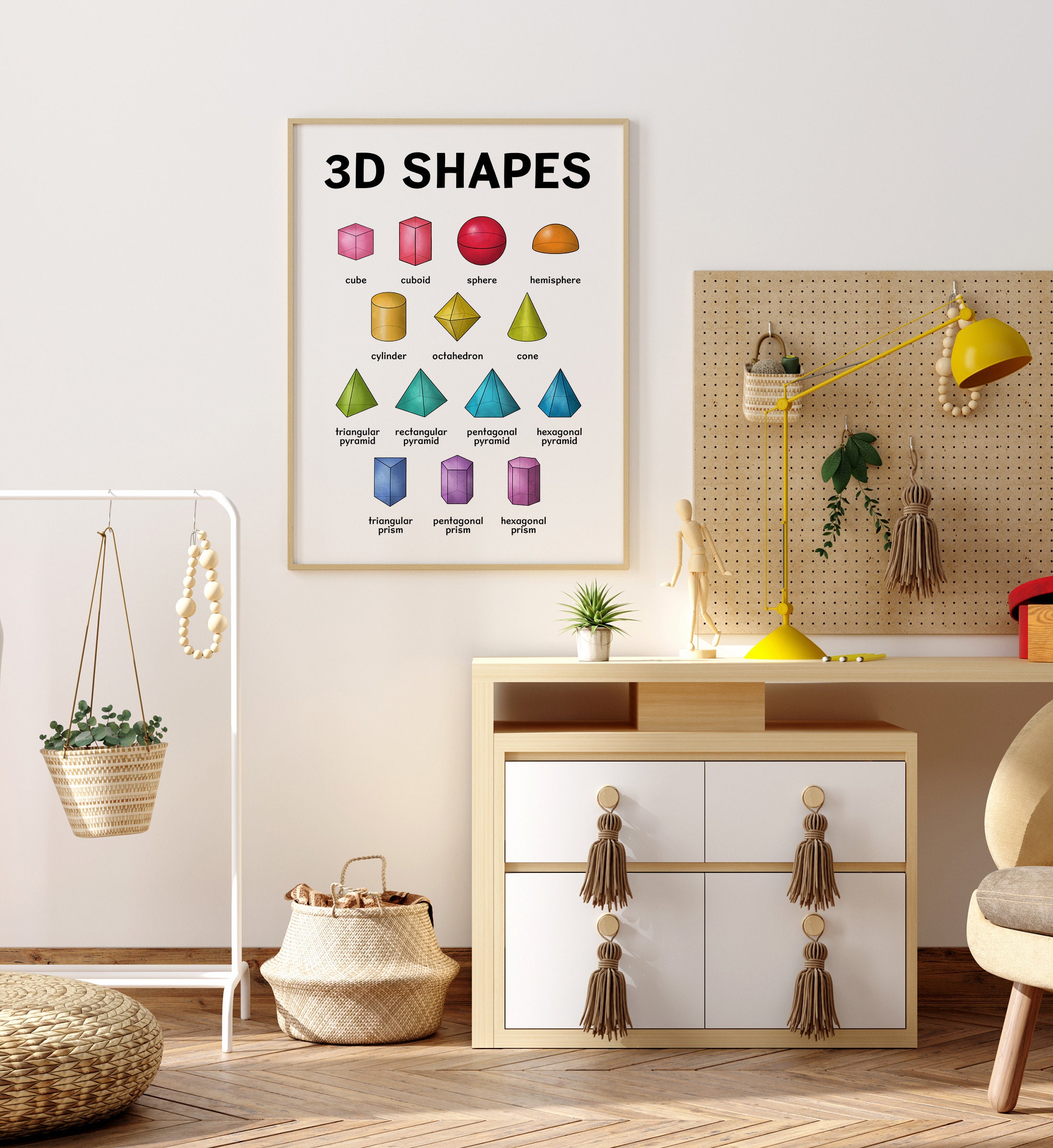 Rainbow 3D Shapes Printable Poster Learning 3D Shapes | Etsy UK