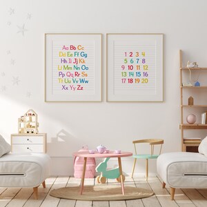 Alphabet and Numbers Printable Art, Colorful Classroom Art, Numbers 1 ...
