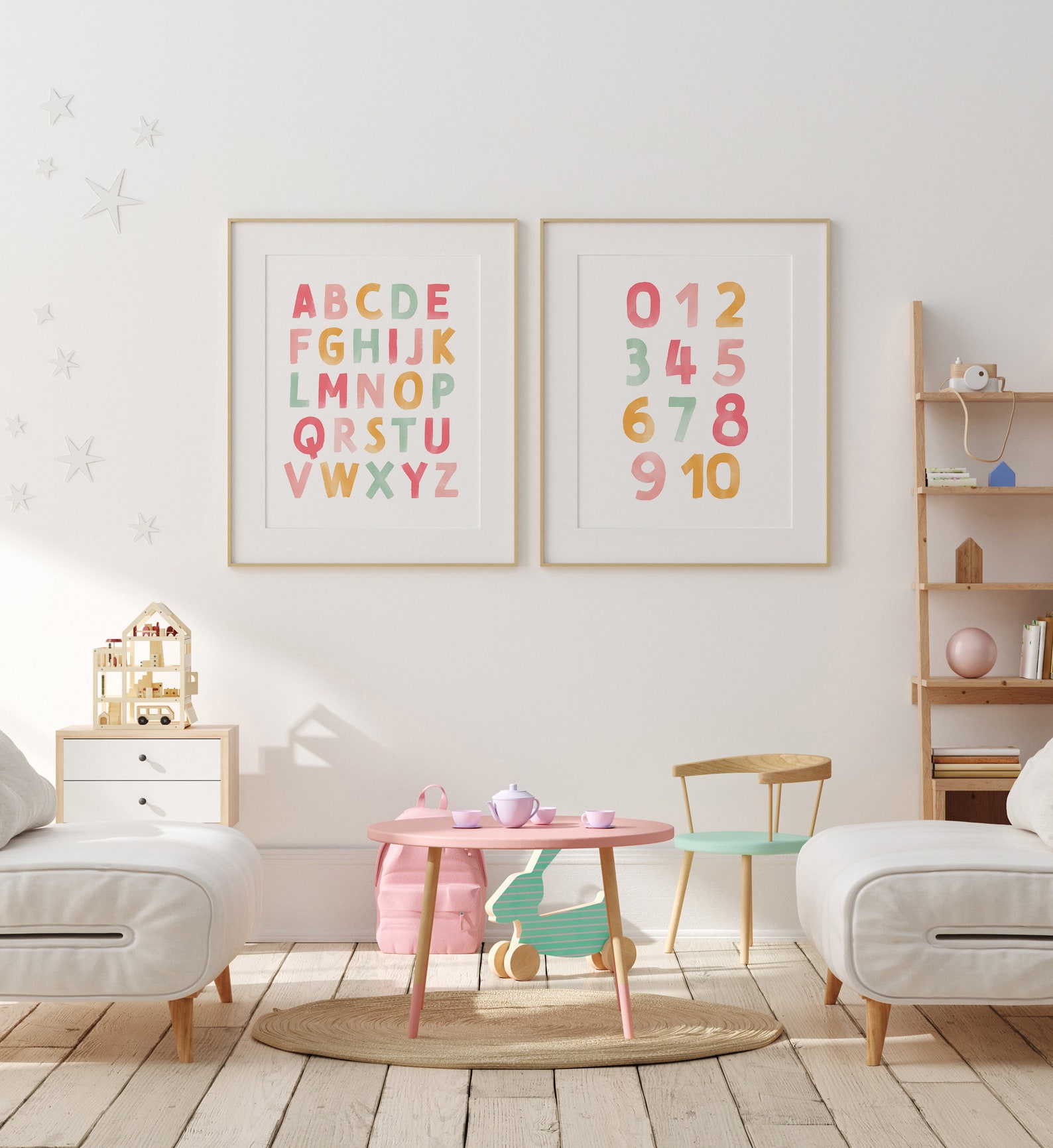 Watercolor Alphabet and Numbers Nursery Art Set, Instant Download, ABC ...