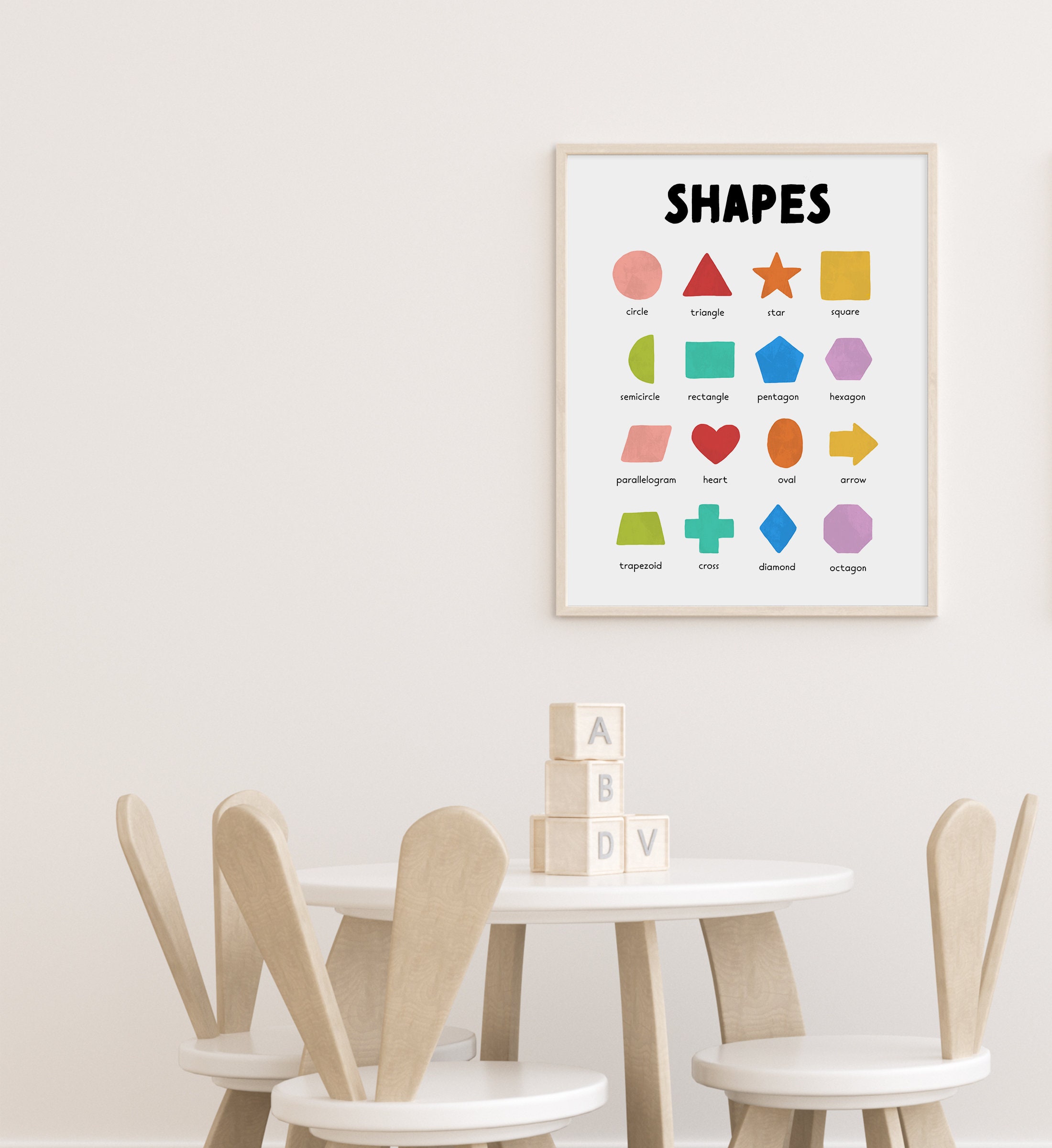 Rainbow Geometric Shapes Wall Art Nursery Art Homeschool - Etsy