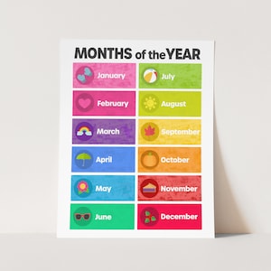 Rainbow Months of the Year Poster | Nursery Art | Children's Print ...