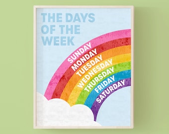 Rainbow Days of the Week Nursery Art Classroom Print | Etsy