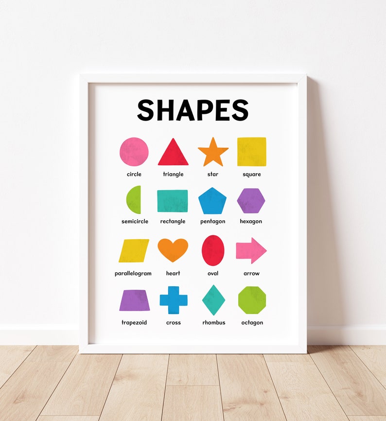 Rainbow Geometric Shapes Wall Art Nursery Art Homeschool | Etsy