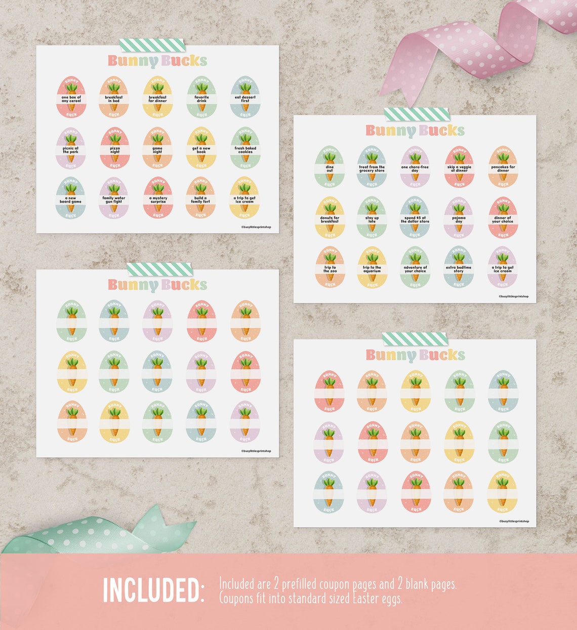 Printable Easter Egg Fillers Easter Coupons Bunny Bucks - Etsy