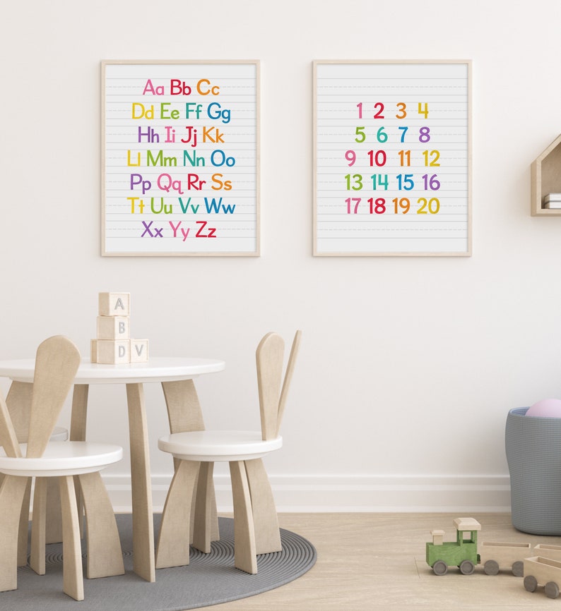 Alphabet and Numbers Printable Art, Colorful Classroom Art, Numbers 1 ...