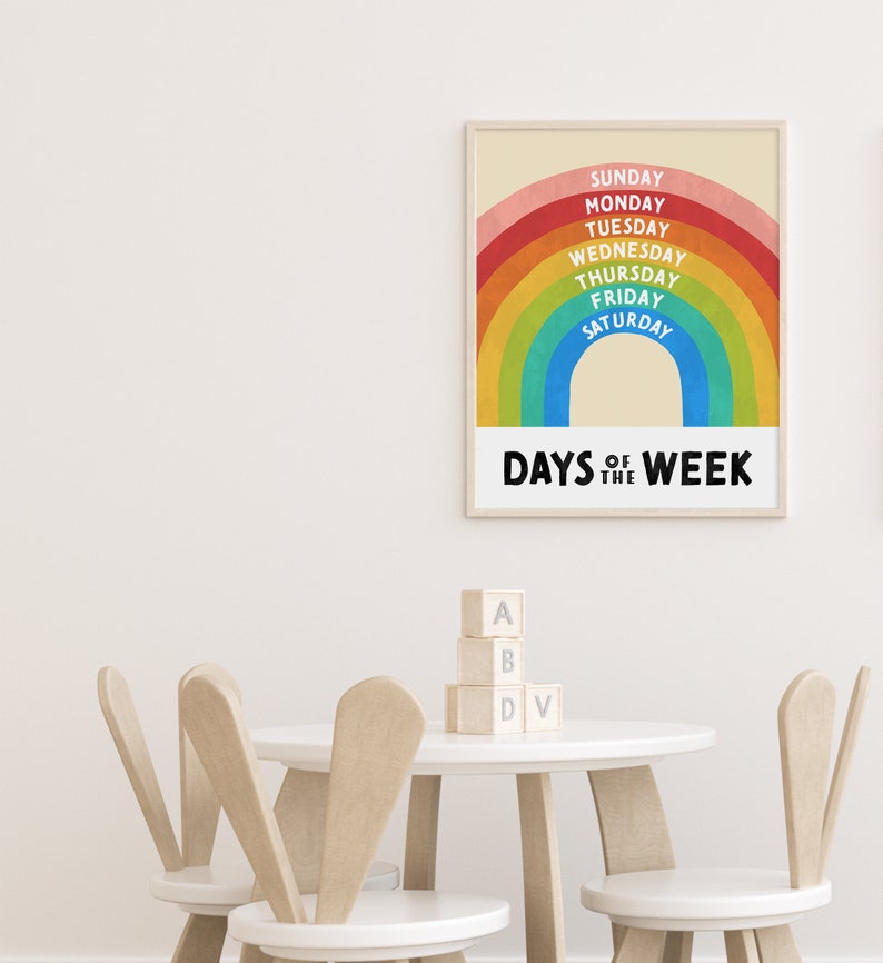 Rainbow Days of the Week Nursery Art Classroom Print - Etsy