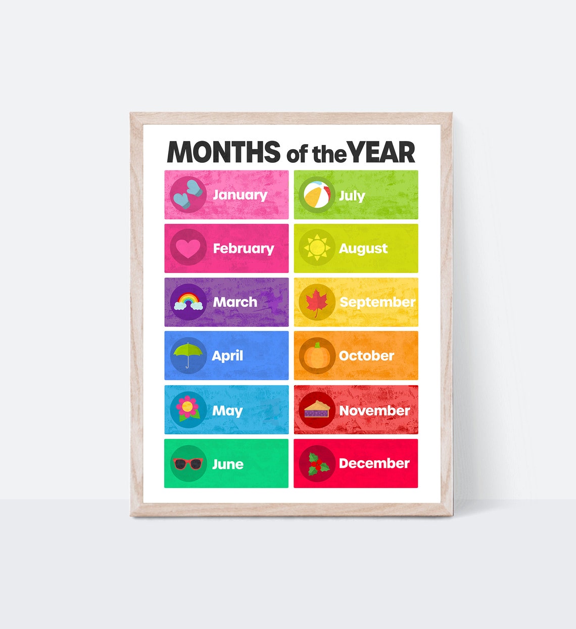 Rainbow Months of the Year Poster Nursery Art | Etsy