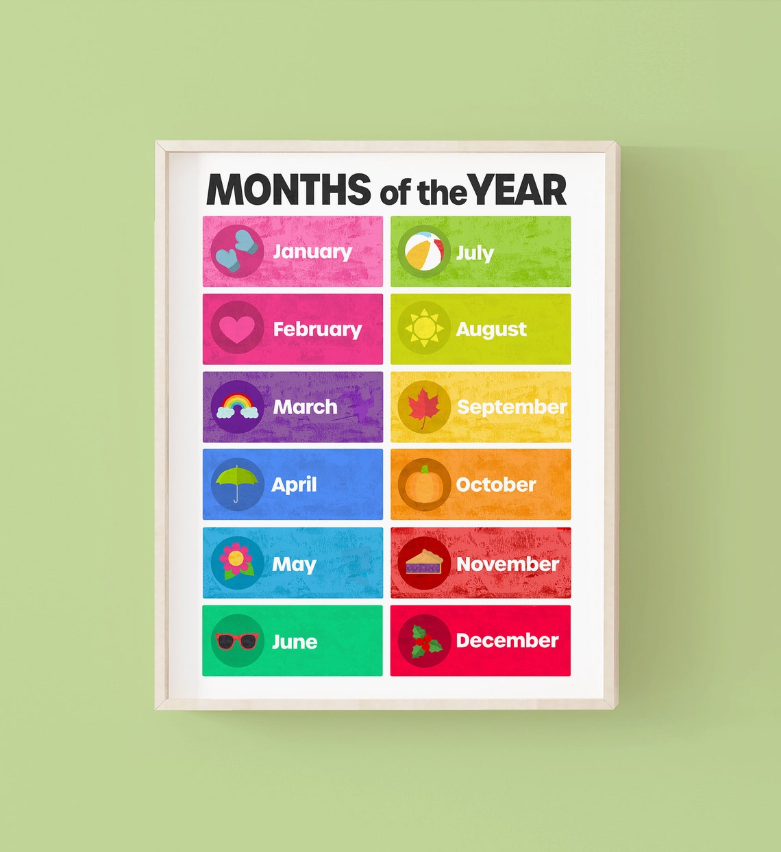 Rainbow Months of the Year Poster Nursery Art | Etsy