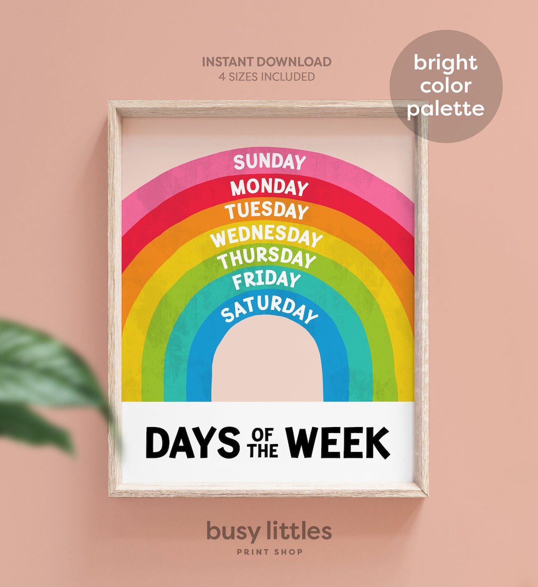 Rainbow Days of the Week, Nursery Art, Classroom Print, Homeschool ...