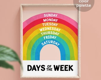 Rainbow Days of the Week Nursery Art Classroom Print | Etsy