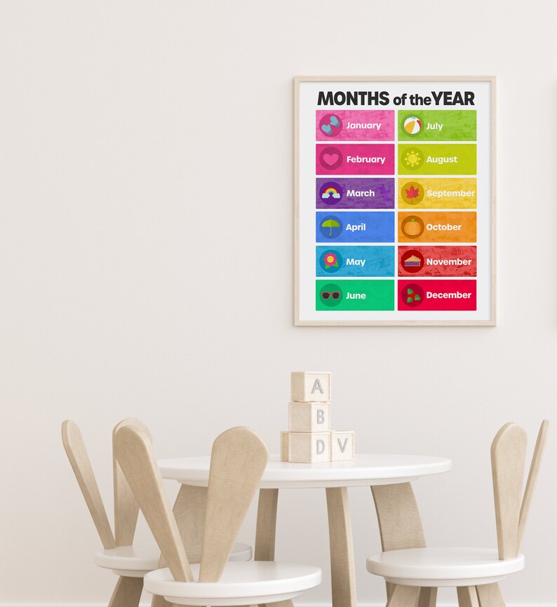 Rainbow Months of the Year Poster | Nursery Art | Children's Print ...