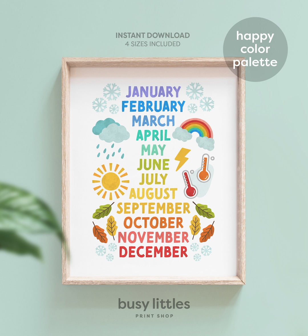 Months of the Year Printable Educational Poster, Homeschooling Decor ...