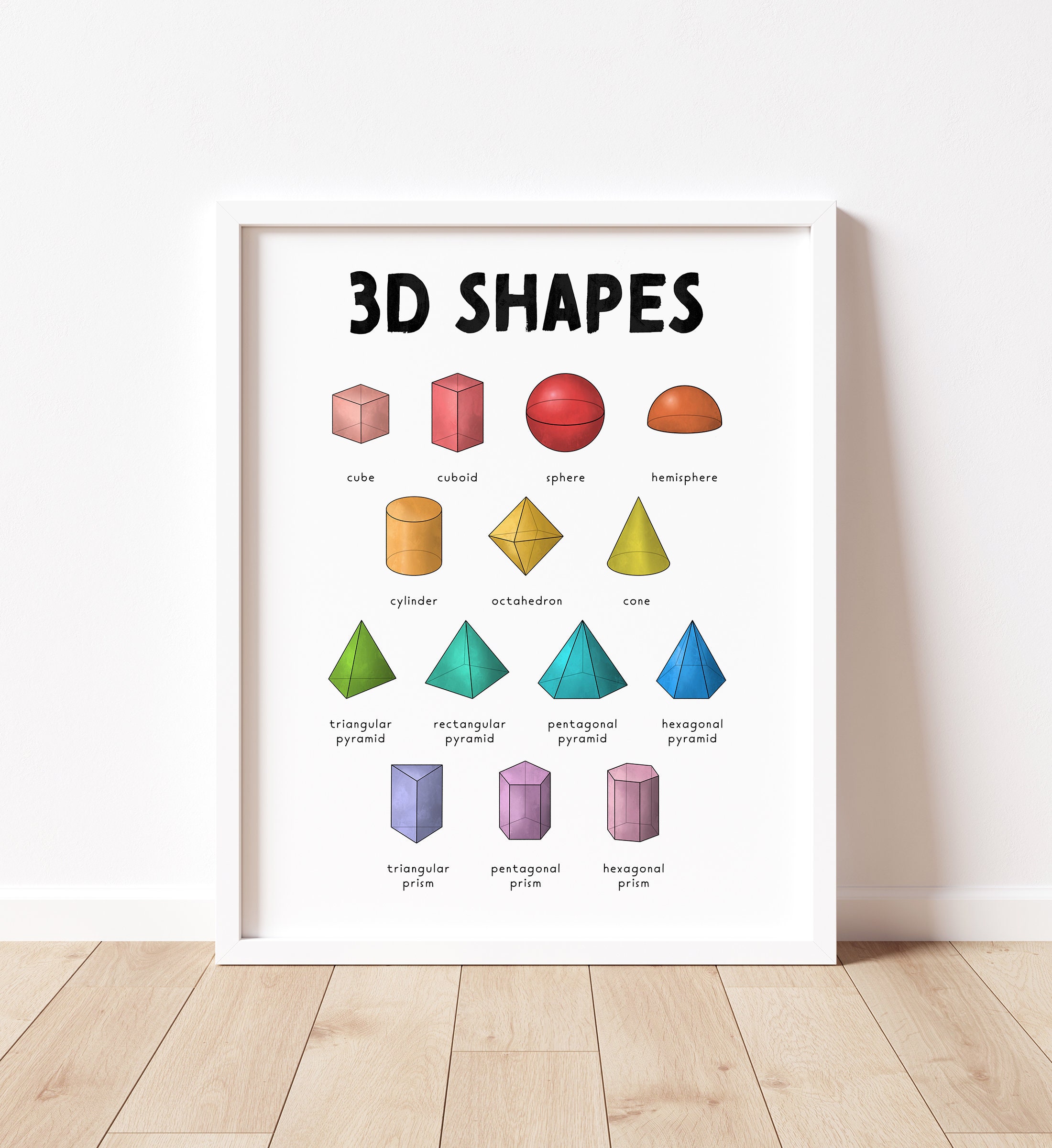 Rainbow 3D Shapes Printable Poster Instant Download Learning - Etsy