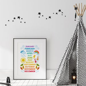 Months of the Year Printable Educational Poster, Homeschooling Decor ...