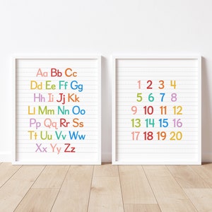 Alphabet and Numbers Printable Art, Colorful Classroom Art, Numbers 1 ...
