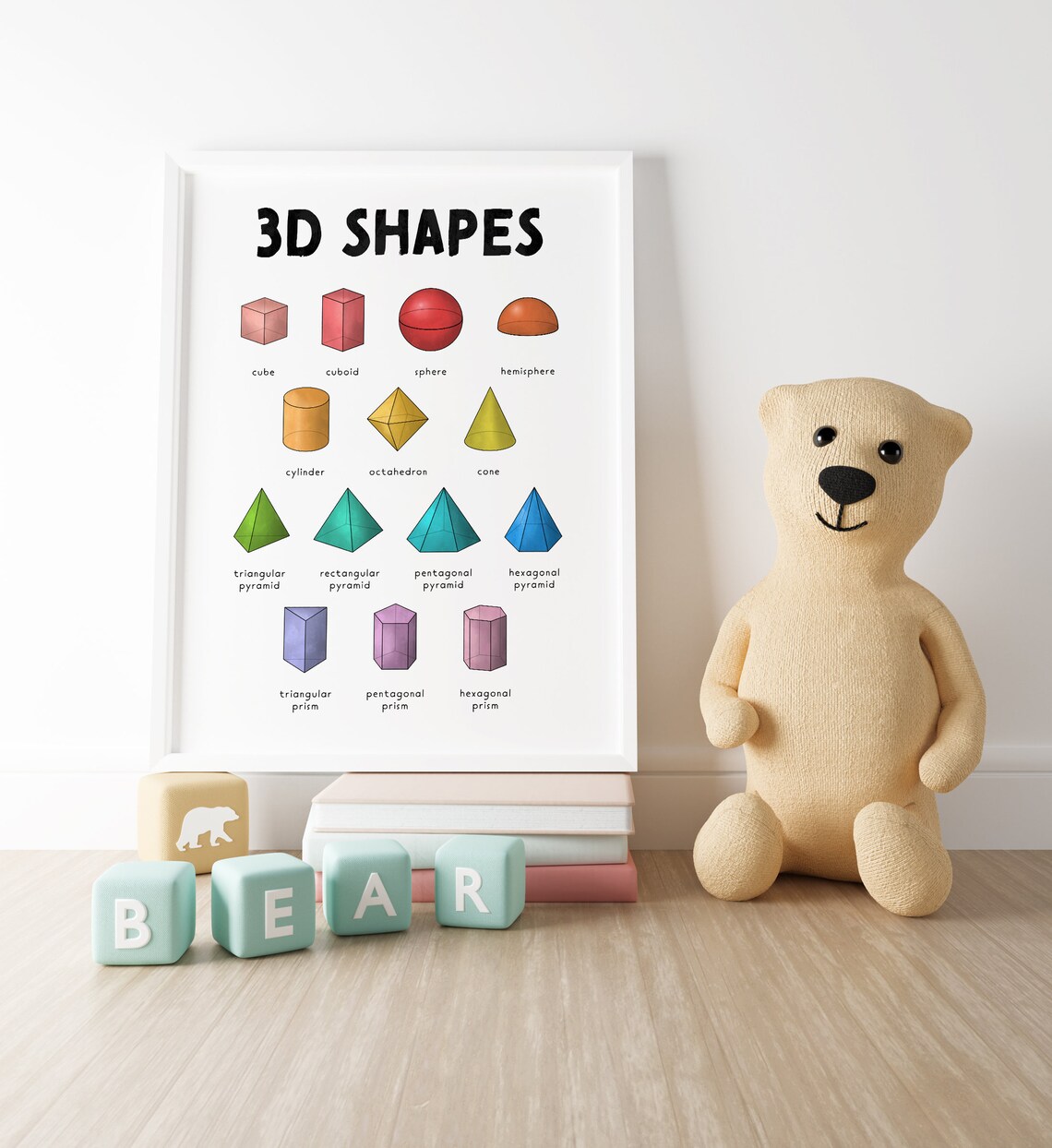 Rainbow 3D Shapes Printable Poster Instant Download Learning - Etsy